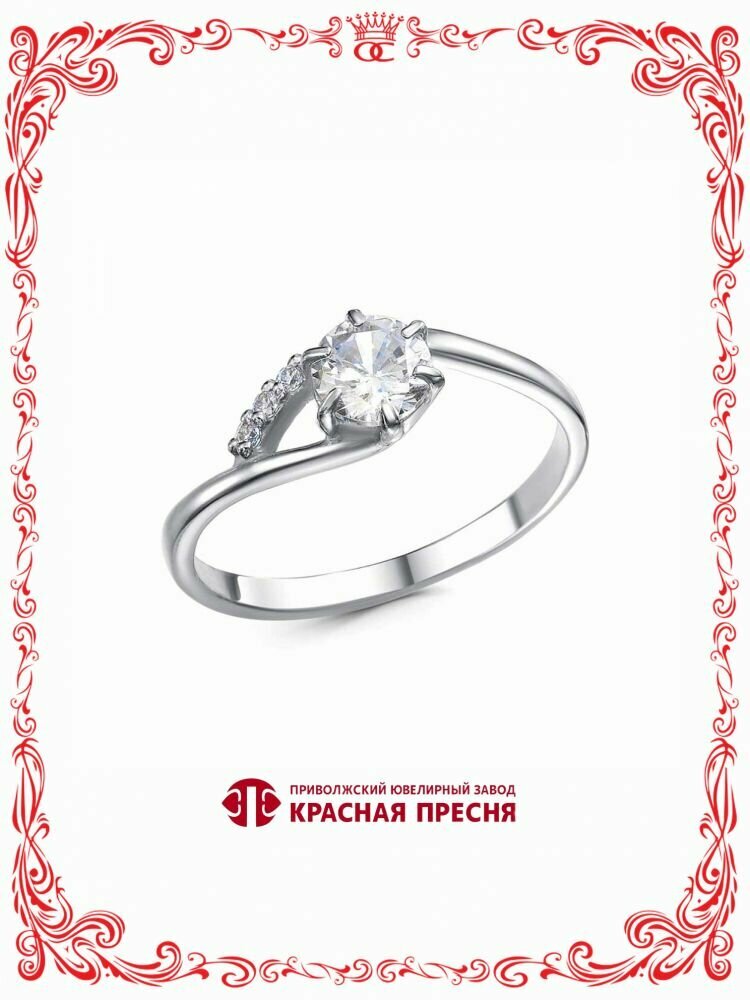 Кольцо, серебро, 925 проба, платинирование, фианит
