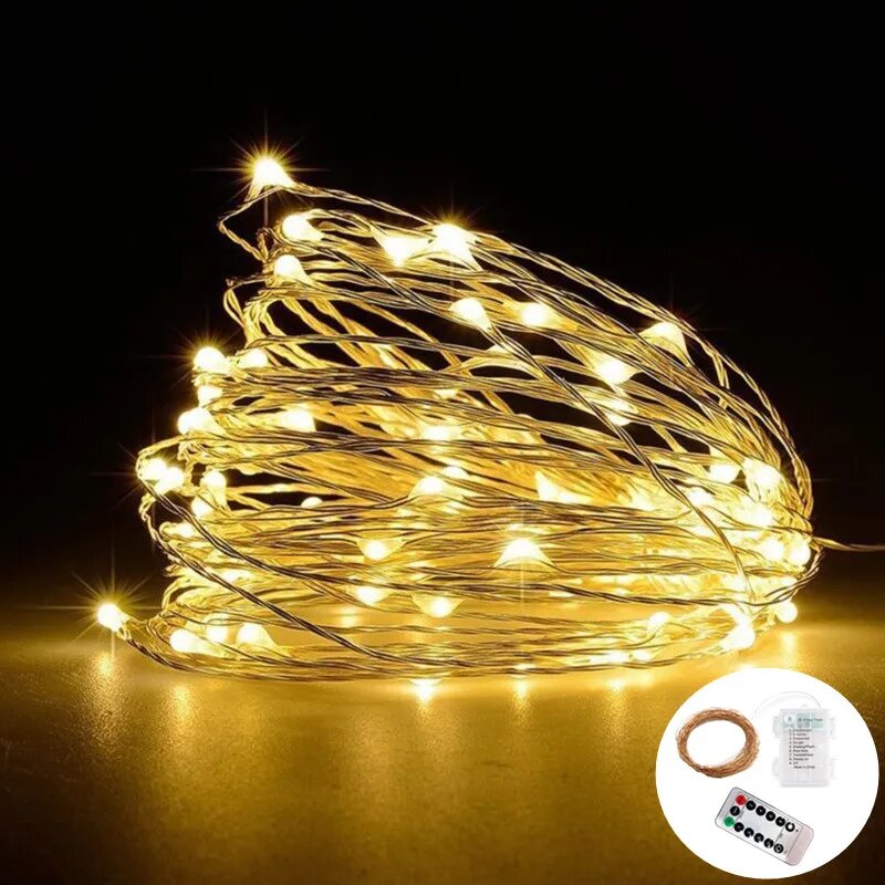 Светодиодные гирлянды, 2 метра, теплый свет, батарейка 20M 200LED, Copper Wire-Warm