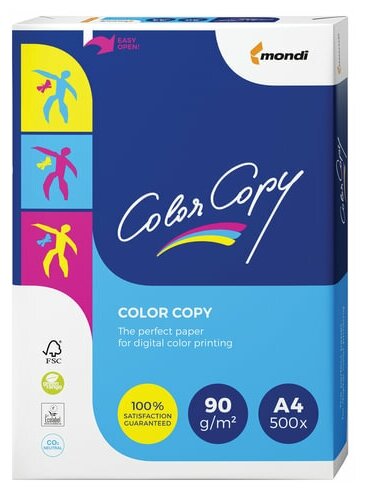 Бумага COLOR COPY, А4, 90 г/м2, 500 л, для полноцветной лазерной печати, А++, 161% (CIE)
