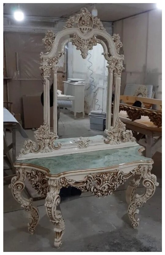 Консоль с зеркалом, слоновая кость с золотом