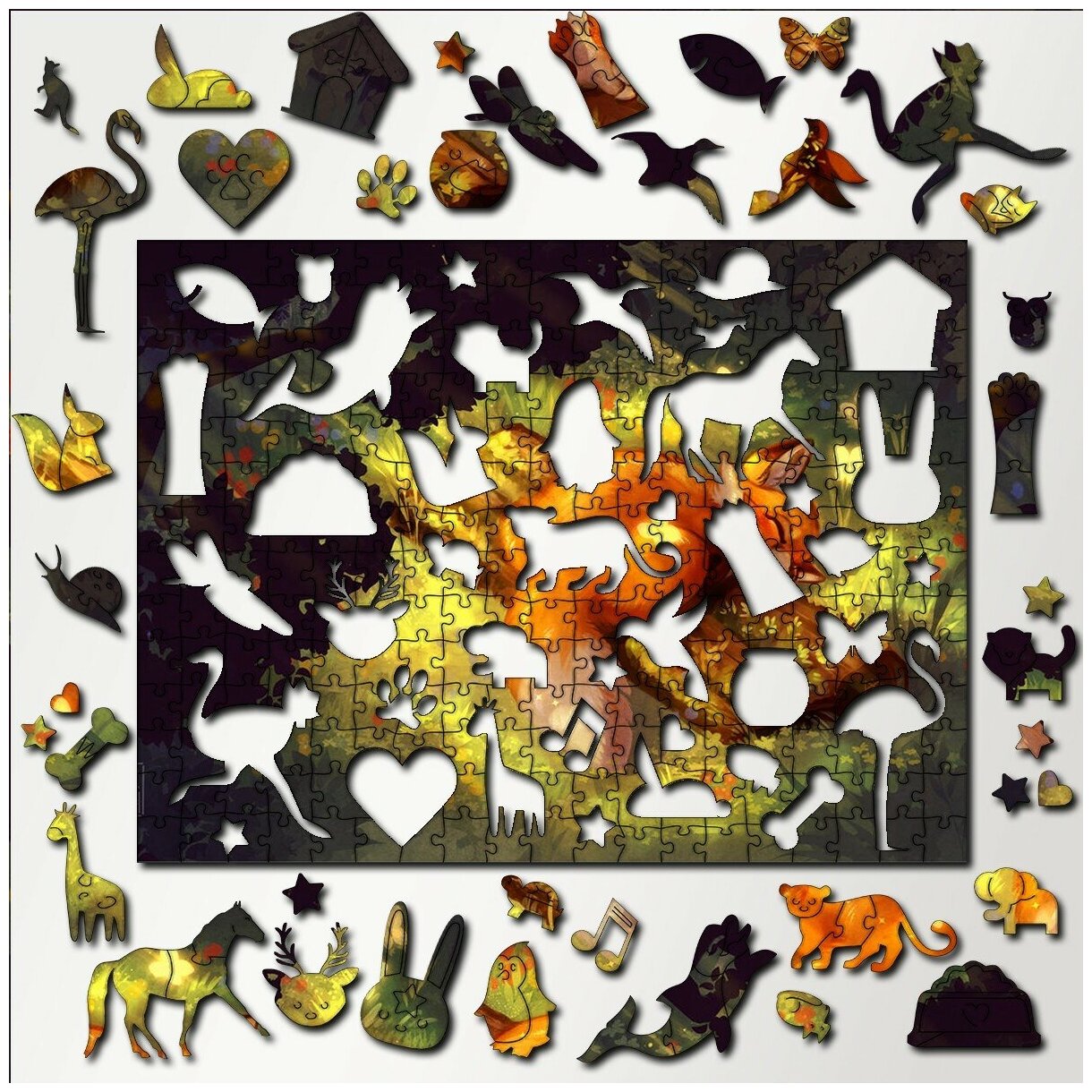 Пазл деревянный с фигурками из дерева 340 деталей 36х27 см животные лиса милота - 3098