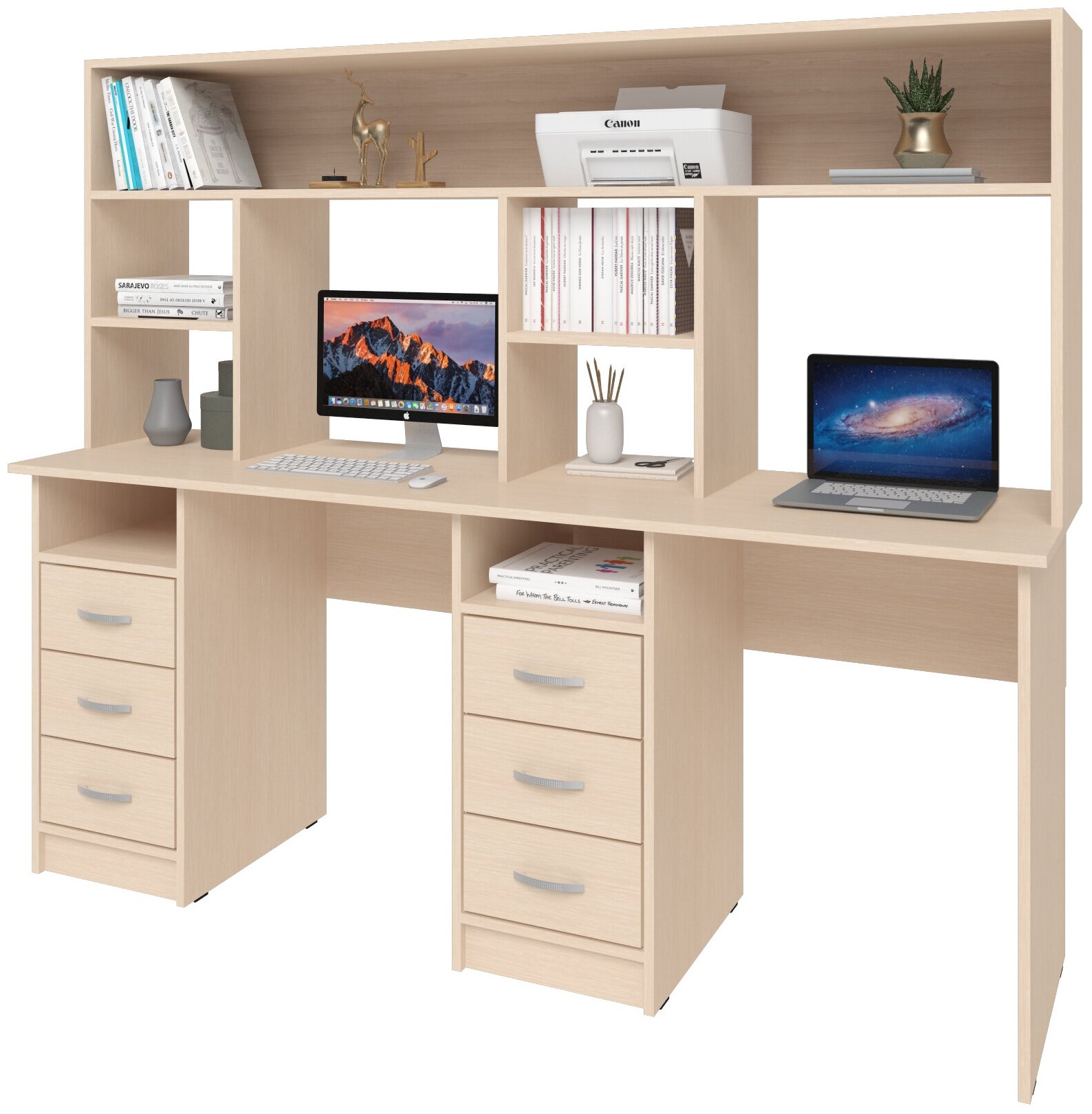 Стол письменный Хит-57, Ширина 180 см, Глубина 50(30) см, Высота 150(75), цвет: Дуб молочный