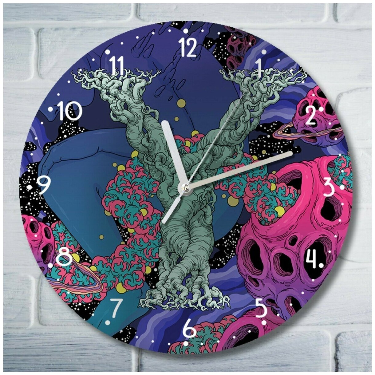 Настенные часы УФ с рисунком фэнтези пейзаж психоделика дерево - 3024
