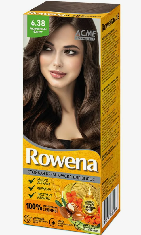 Стойкая крем-краска для волос Rowena, тон 6.38 коричневый бархат, 115 мл.