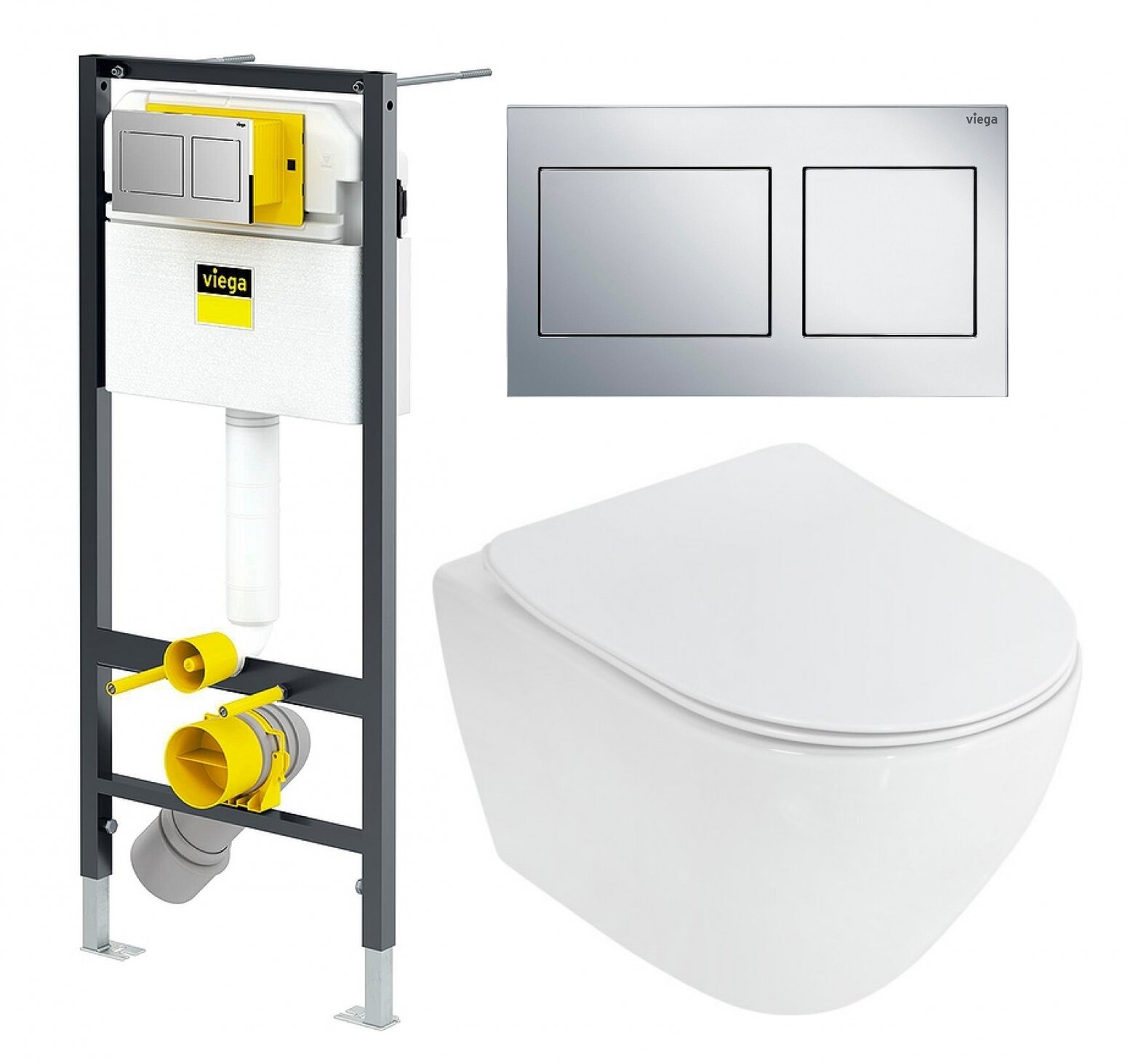 Комплект 3 в 1 инсталляция Viega Prevista Dry 8524.14 792596 + Унитаз подвесной Cezares Stylus CZR-513-TH-R + кнопка хром