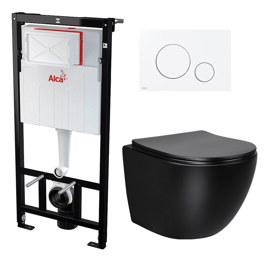Комплект 3 в 1 инсталляция AlcaPlast + Унитаз Vincea Globo VT1-14SMB + кнопка белая