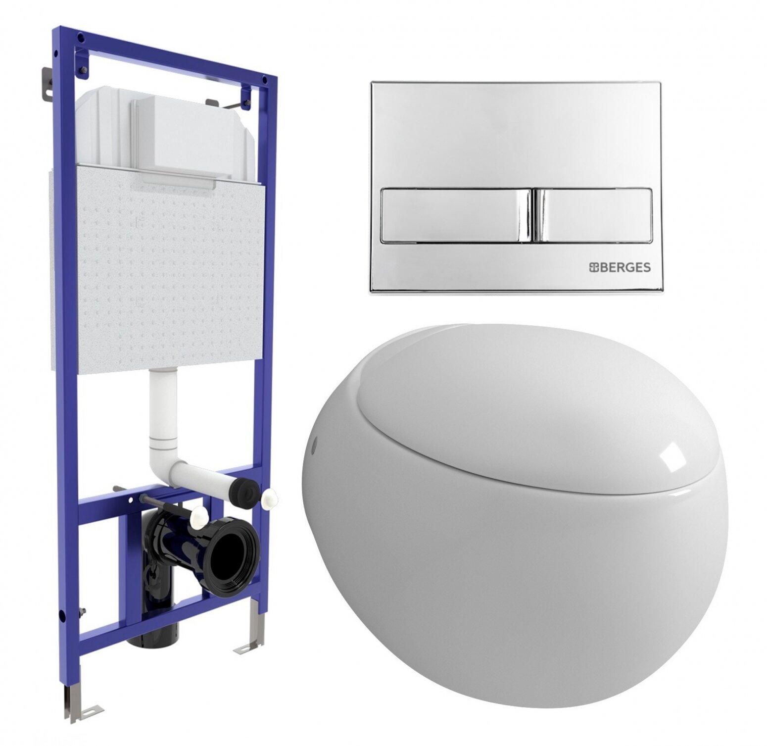 Комплект 3 в 1 инсталляция Berges Wasserhaus Novum L3 + Унитаз подвесной Grossman GR-4442 + кнопка хром