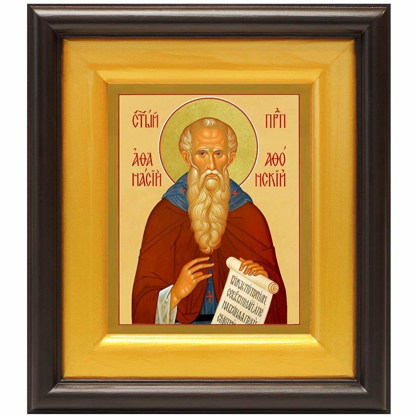 Преподобный Афанасий, игумен Афонский, икона в широком киоте 16,5*18,5 см