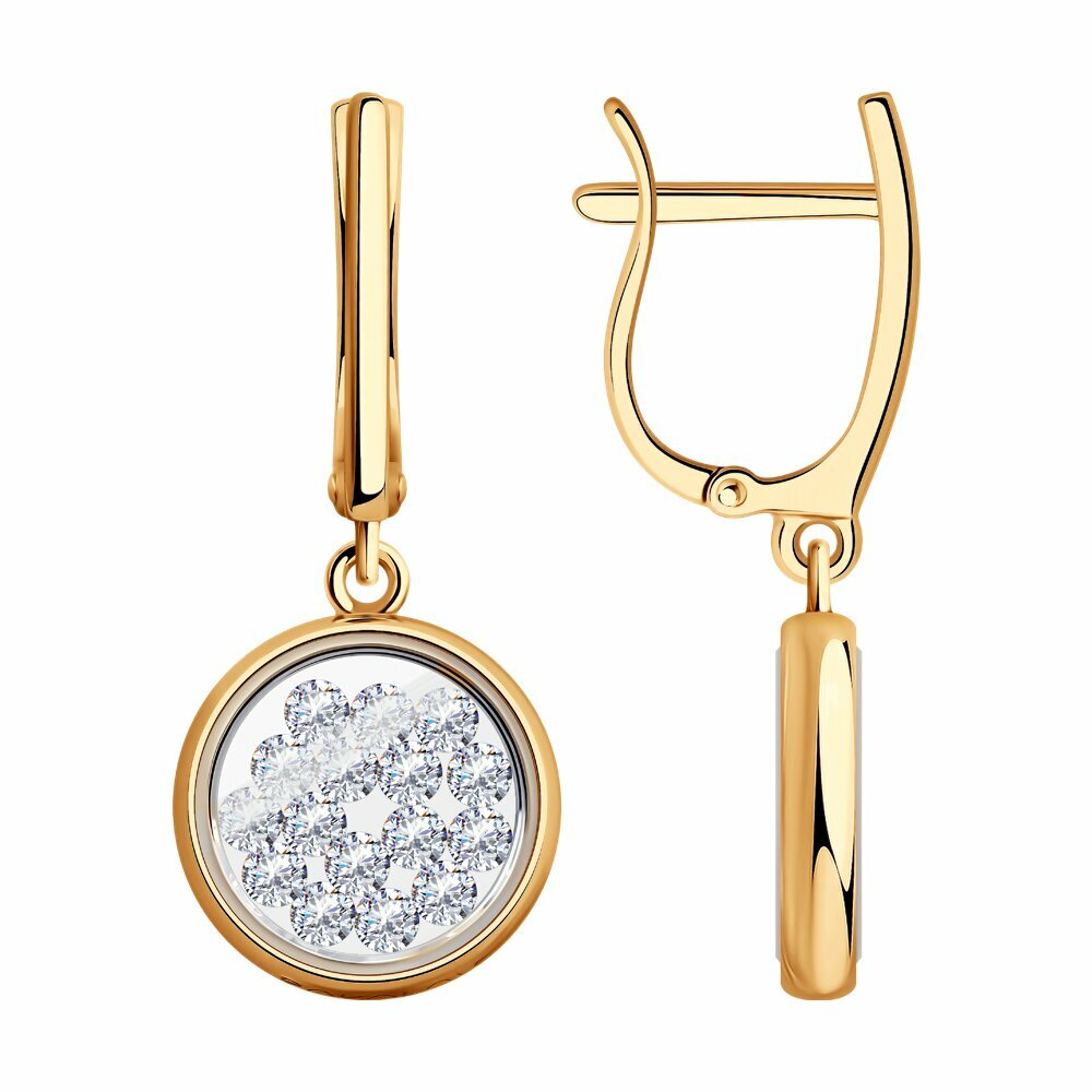 Серьги с подвесками, красное золото, 585 проба, фианит, минеральное стекло