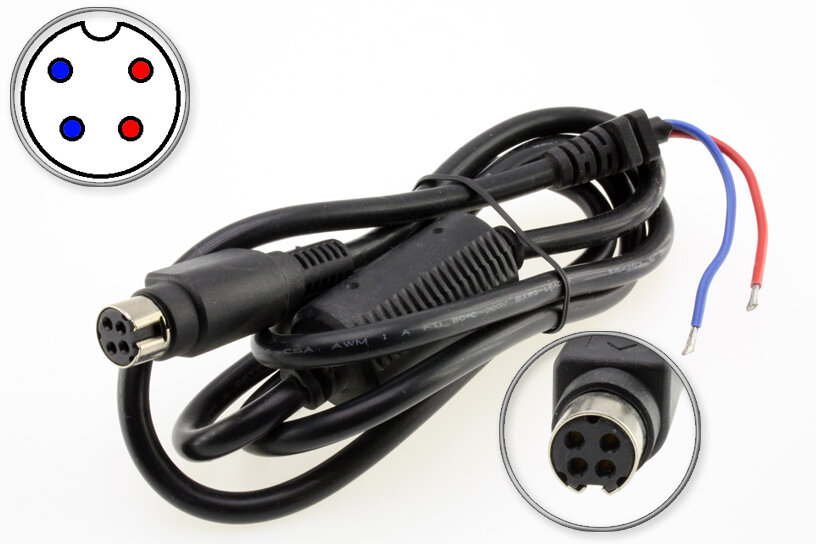 Кабель с разъемом Kycon 4pin гнездо (female), верт. распиновка, 0.75mm2, 1.1m, для адаптера (блока) питания, ЗУ ноутбука