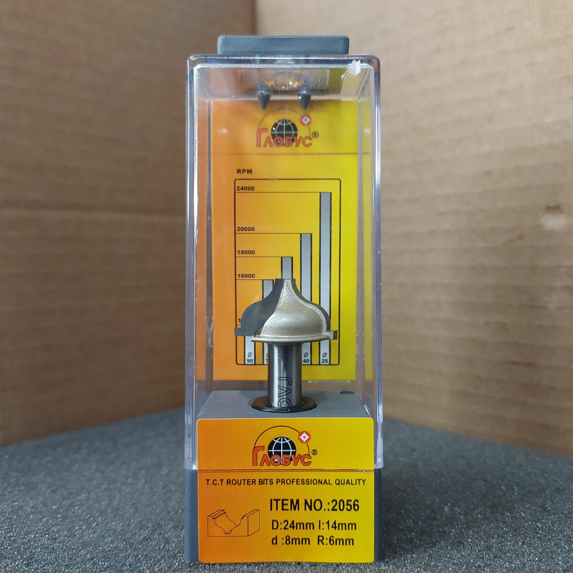 Фреза для фрезеровки фасадов ( псевдофиленка) Глобус 2056 пазовая фасонная D:24mm I:14mm d:8mm R:6mm Арт:2056D24d8