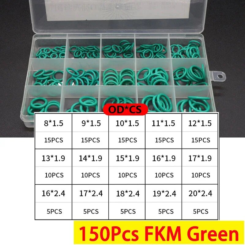Набор уплотнительных колец резиновых 150Pcs FKM Green