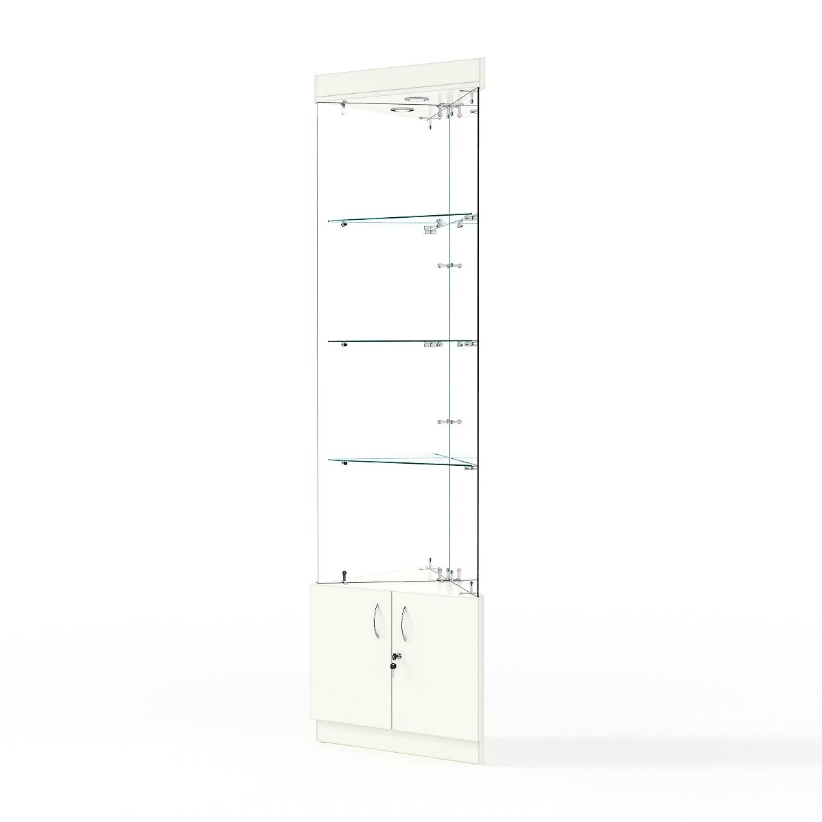 Витрина стеклянная "истра" угловая №103-У трехгранная (без дверок, бока - зеркало), Белый