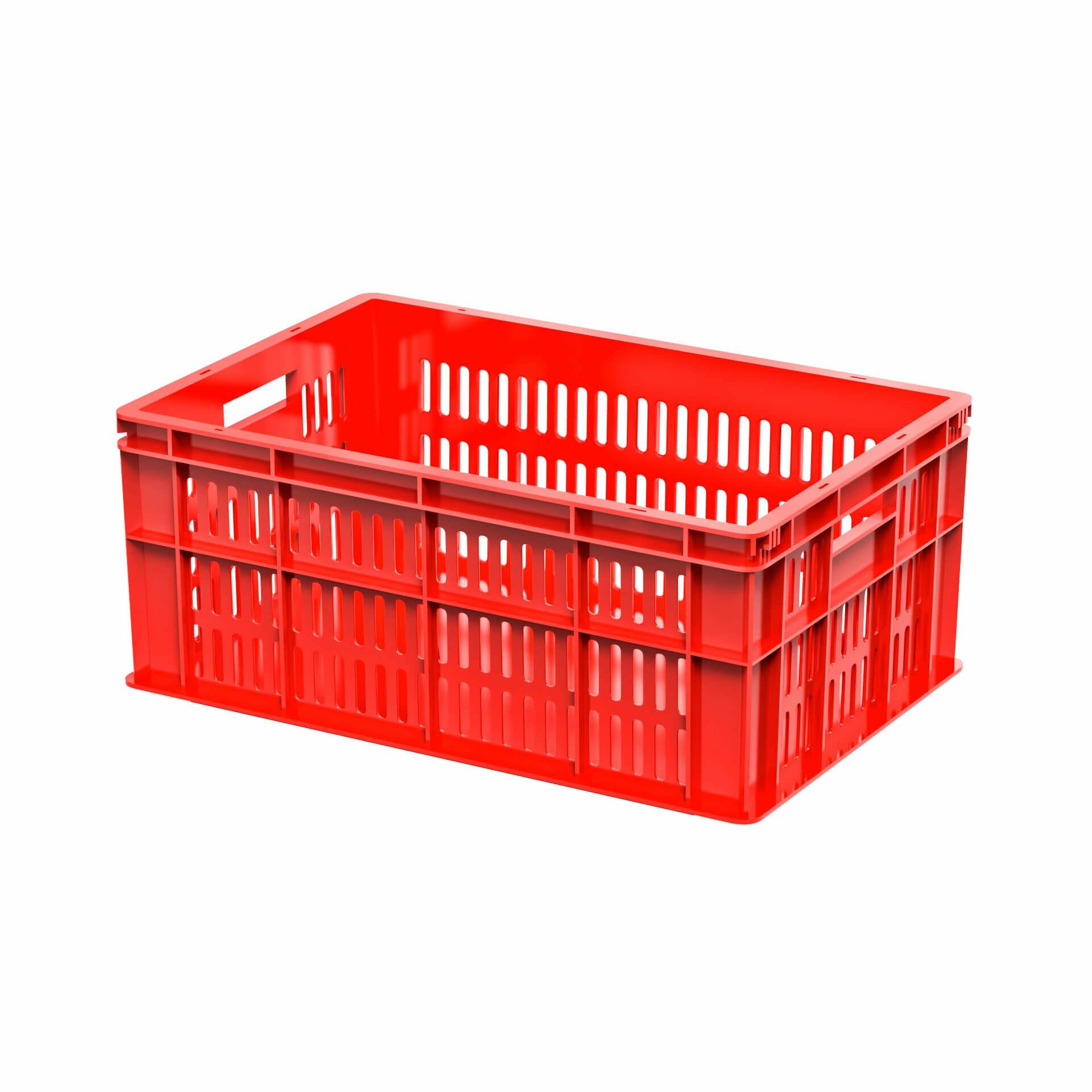 Ящик для молока, мяса, овощей и фруктов перфорированные стенки сплошное дно красный, 600х400х250 мм