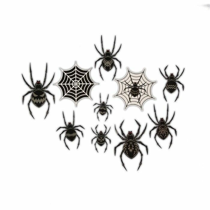Декор на стену "Для самой жуткой вечеринки" пауки, набор 10 шт, украшение на Хэллоуин