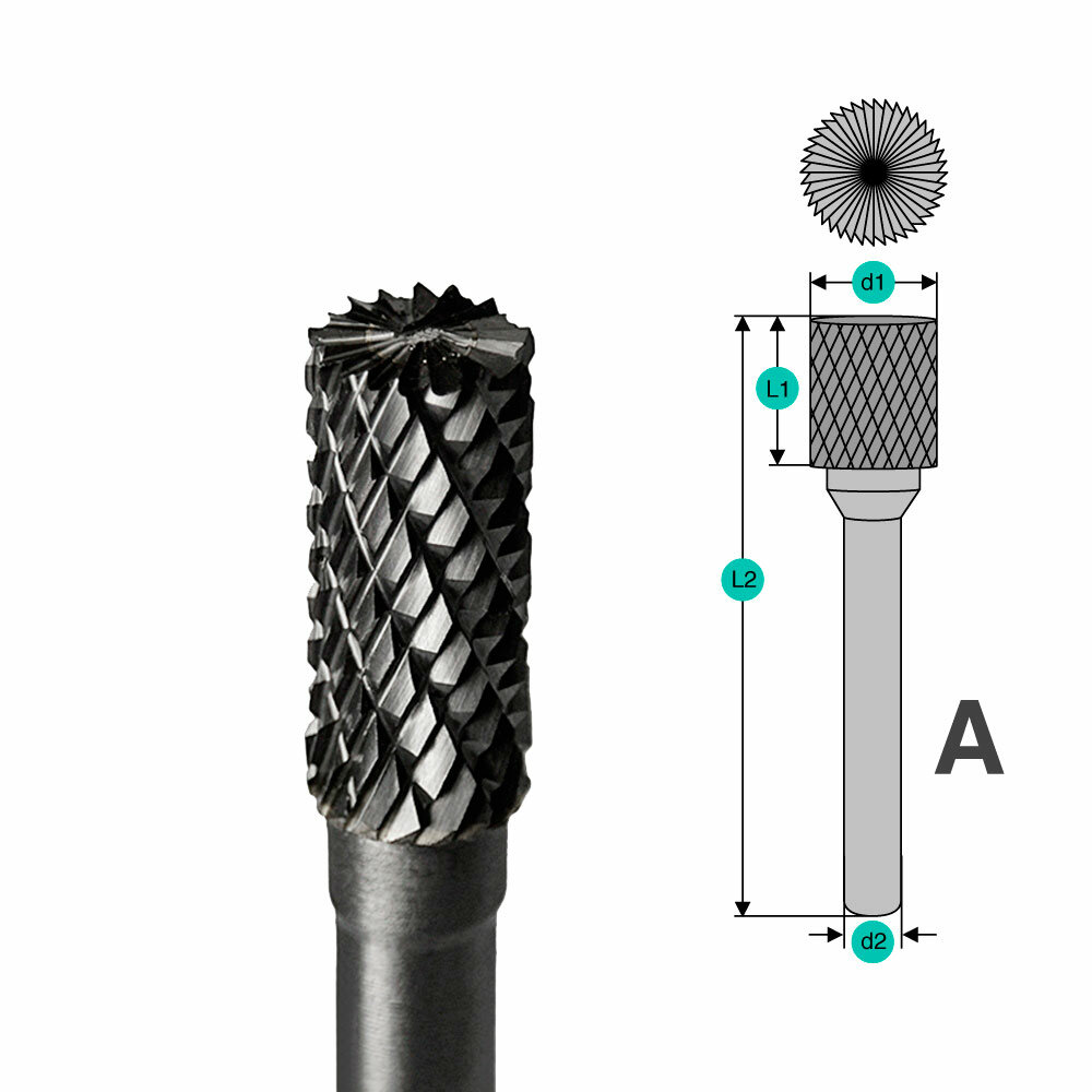 Бор-фреза твердосплавная по металлу цилиндрическая с торцевыми зубьями, тип B 8x20x6 мм TORGWIN T491502