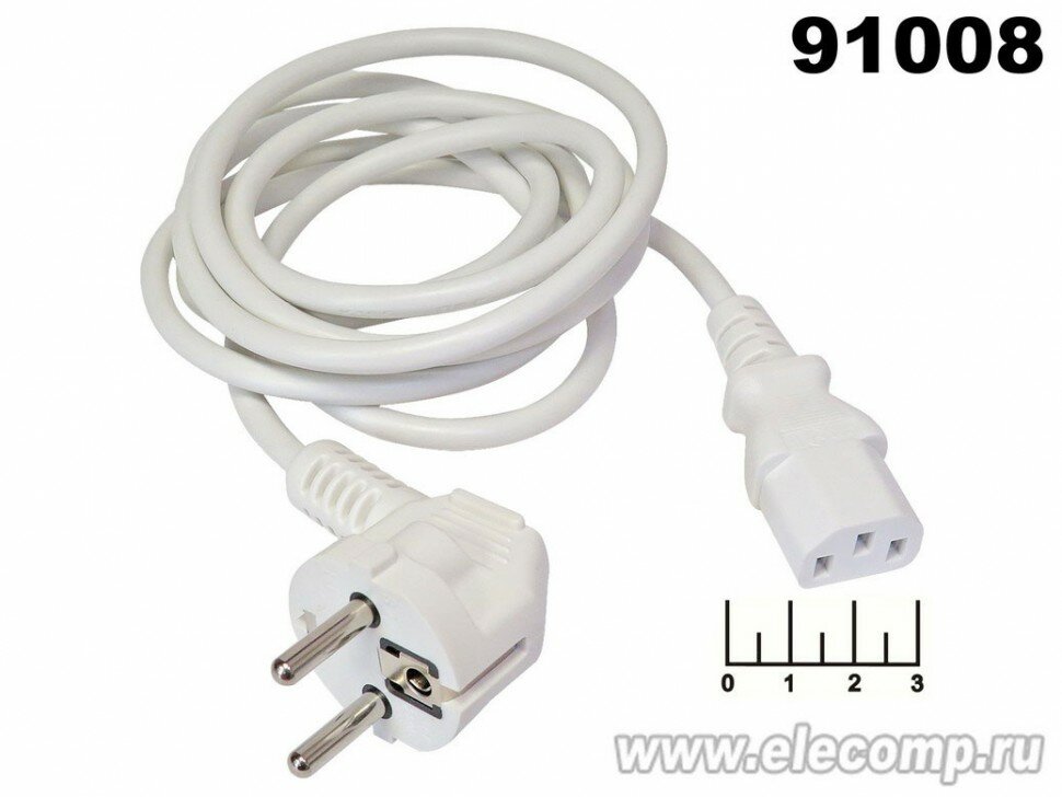 Шнур сетевой 3pin гнездо C13 с землей 1.8м (3*0.75) (вилка угловая) белый (SCZ)