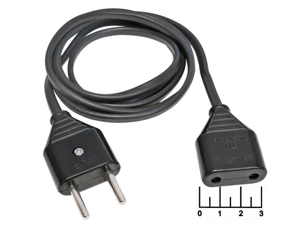 Удлинитель для гирлянды 1.5м черный (вилка плоская/розетка плоская)