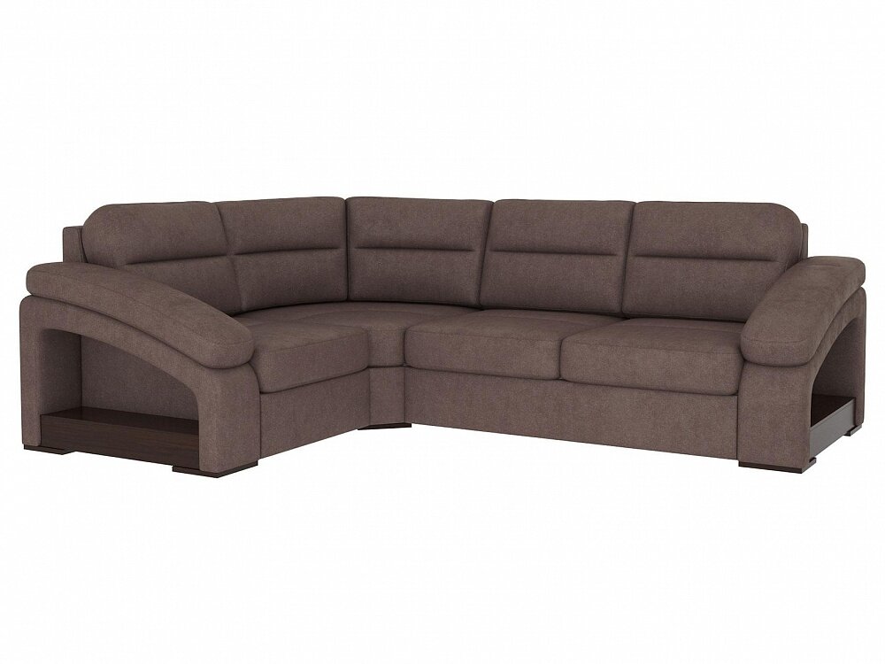 Угловой диван Рокси У Темно-Коричневый Замша Левый, дельфин, 287х210х98 см, с ящиком для белья