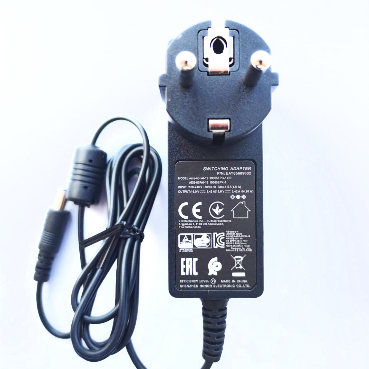 Адаптер блок питания для монитора и телевизора LG ADS-65FAI-19 19065EPG-1 19065EPK-1 EAY65689602 19V-3.42A 65W (6.5*4.4)