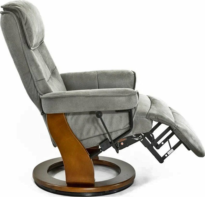 Мягкое кресло с реклайнером для дома и офиса Relax Rio Grey, натуральное дерево
