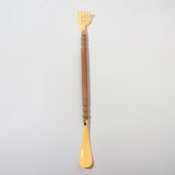 Массажёр - чесалка, универсальный, с ложкой, деревянный, 47×4×3 см, жёлтый