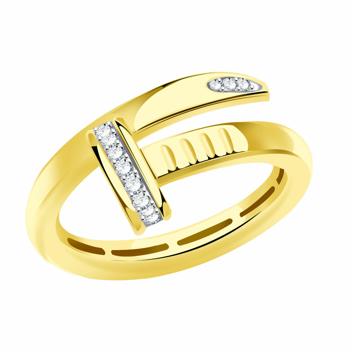 Кольцо, желтое золото, 585 проба, фианит