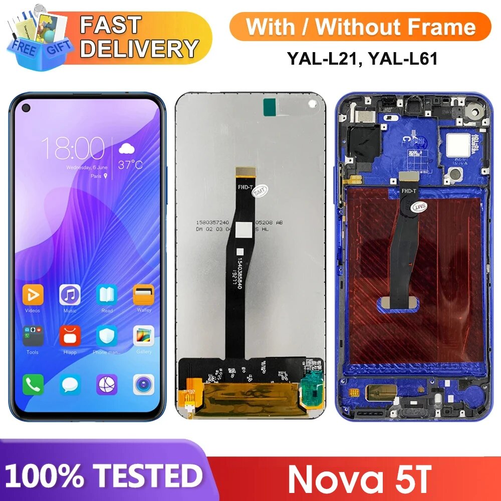 6,26 "для Huawei Nova 5T YAL-L21 ЖК-дисплей цифровой сенсорный экран с рамкой для Honor 20 YAL-L21 AL00 замена экрана With Purple Frame