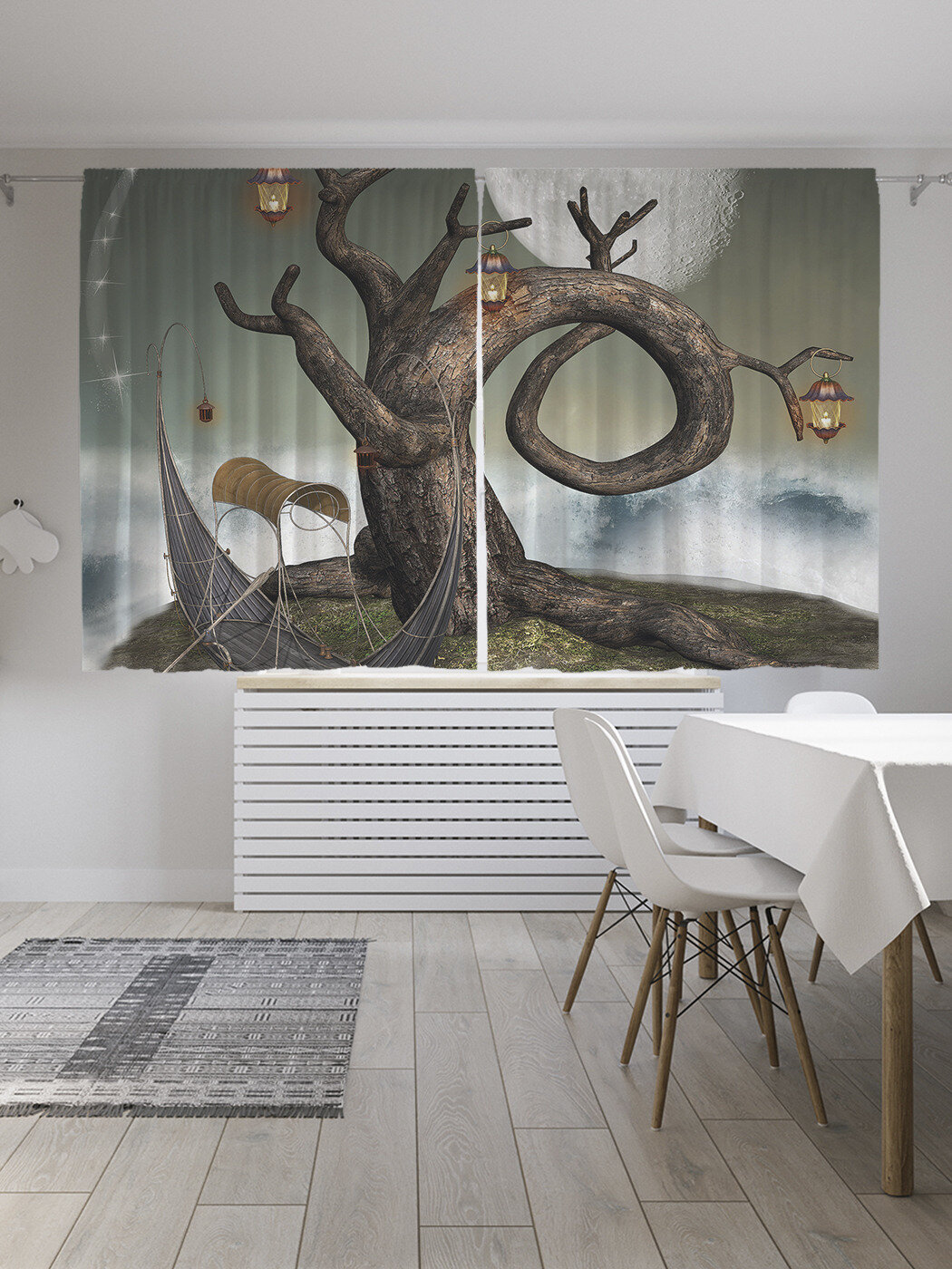 Фотошторы короткие "Фантазийное дерево", 2 полотна шириной по 145 см, высота 180 см, JoyArty