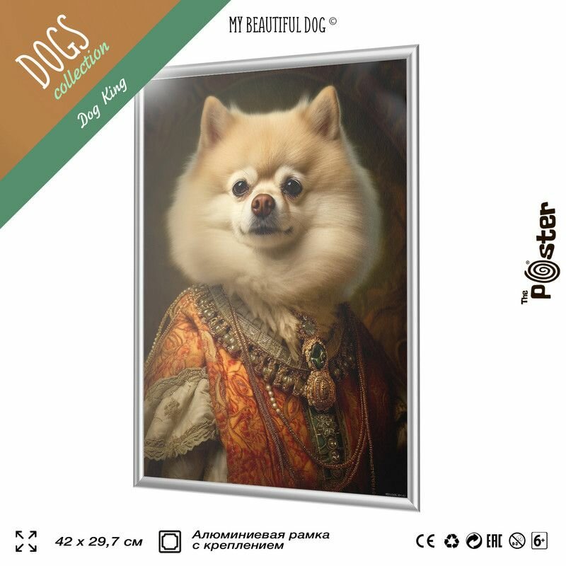 Настенный постер Померанский шпиц в средневековом стиле, забавный плакат, в раме, А3 (420х297 мм), интерьерный, SilverPlane