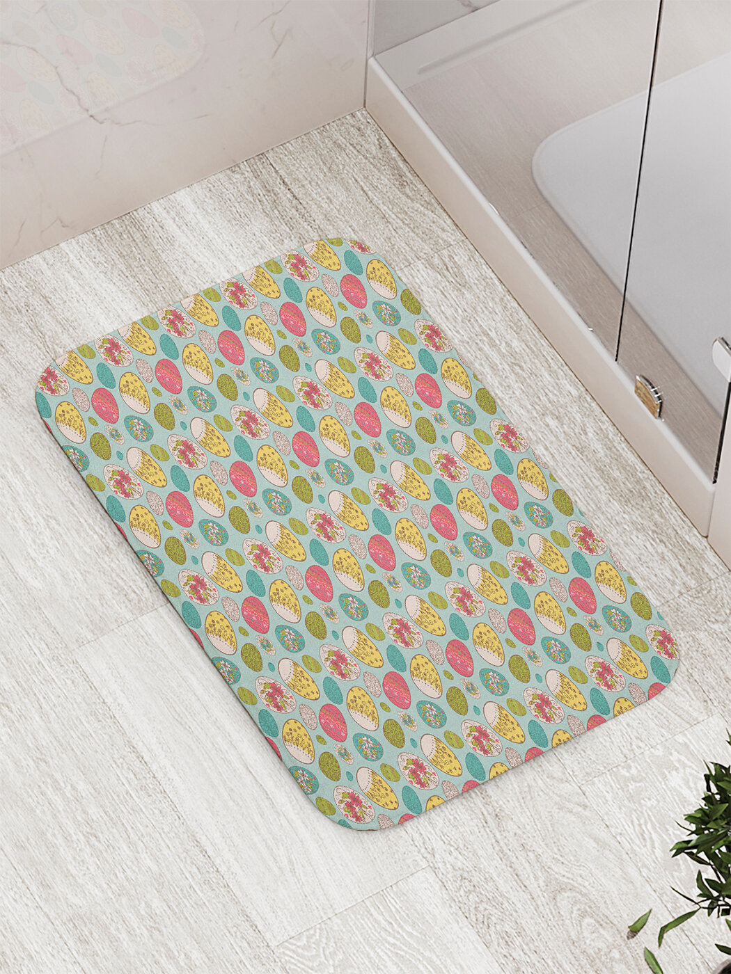 Коврик для ванной комнаты, туалета "Цветы на пасхальных яйцах" противоскользящий, 52х77 см, JoyArty