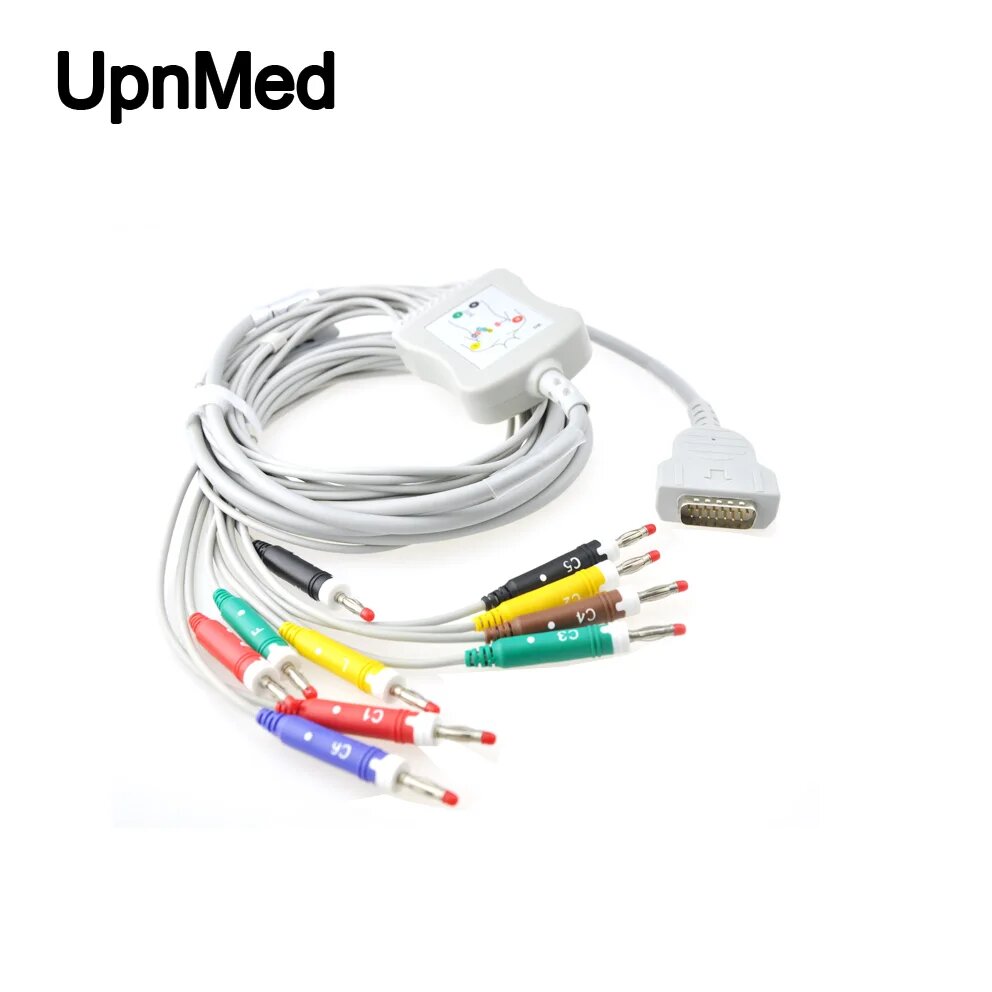 Кабель ЭКГ UpnMed MAC 500/MAC 600, со свинцовыми проводами, 4,00 мм, AHA/IEC, 15 Pin