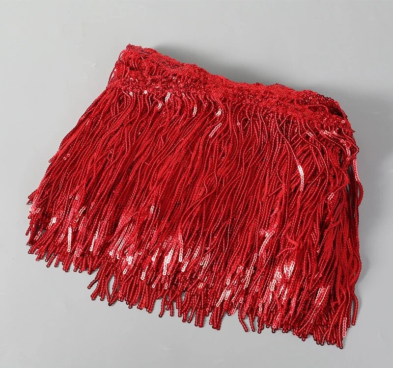 Блестящая лазерная бахрома с блестками и кисточками Quaste Flecos Красный, 3yards, red
