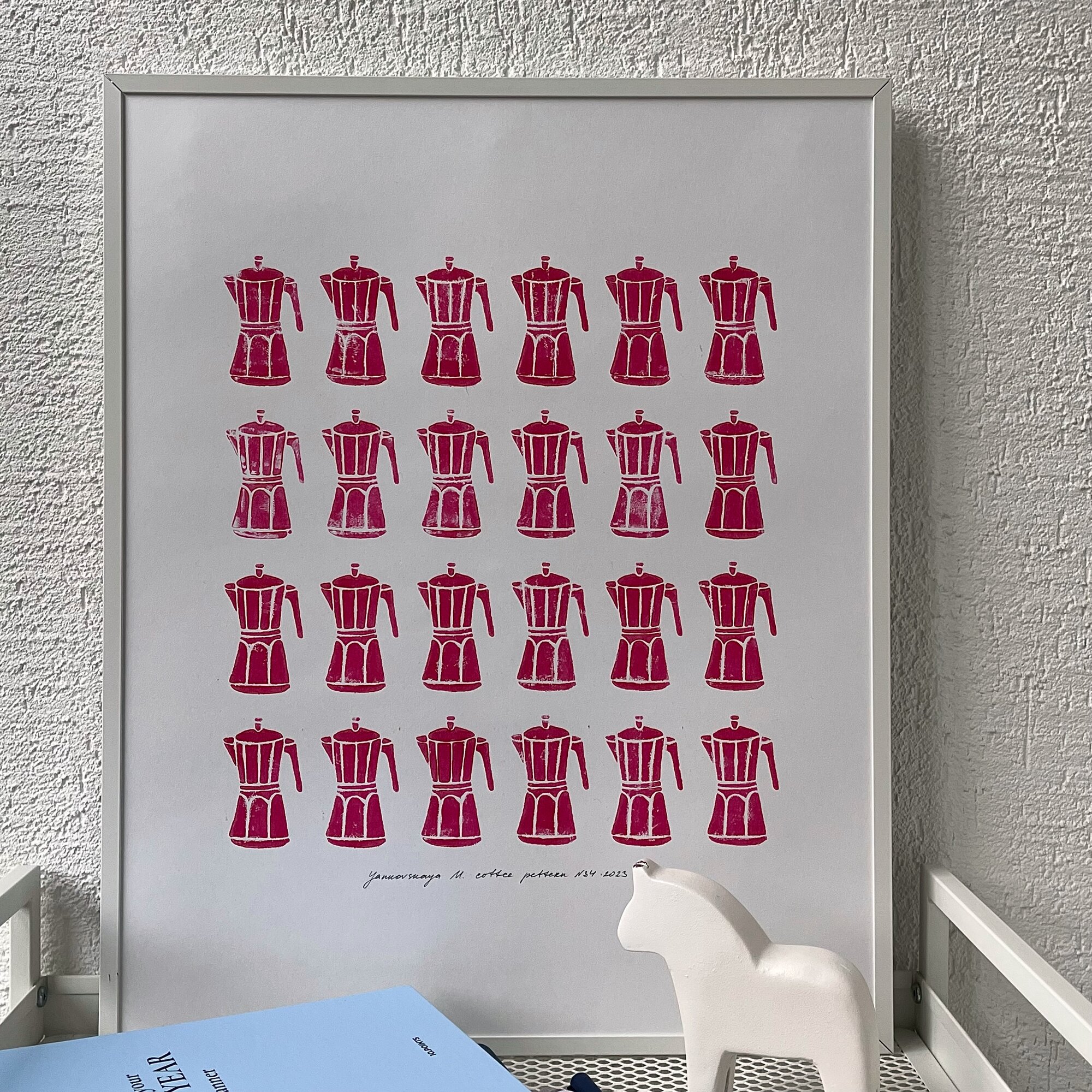 Постер "Кофейники" 40х50 см, ручная работа, в подарочном тубусе, розовый