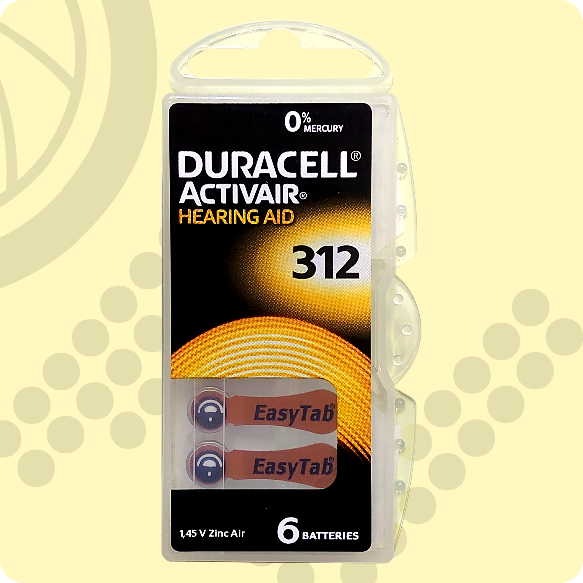 Duracell 312 (DA312/ZA312/PR41) Коричневый | 1,45 вольт Воздушно-цинковая батарейка для слуховых аппаратов - 6шт.