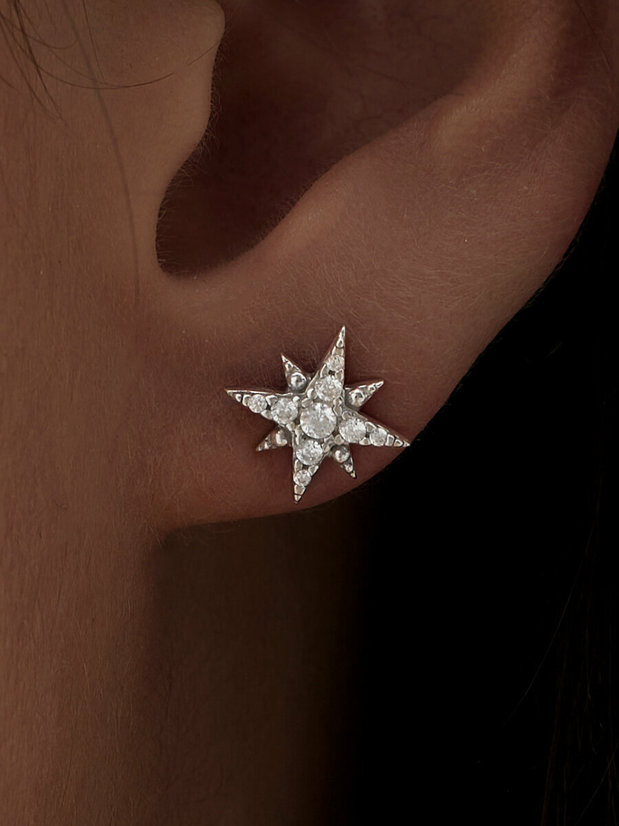 Серьги пусеты, серебро, 925 проба, родирование, фианит