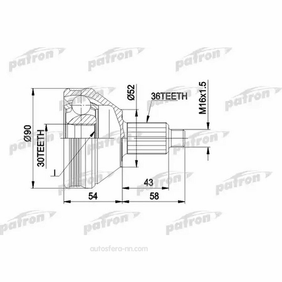 PATRON PCV1414 ШРУС наружн к-кт 36x50.75x30 SKODA FABIA 1,4TDI, 1,9TDI,2.0 , ROOMSTER 06 -, VW BORA 98 - 05, GOLF