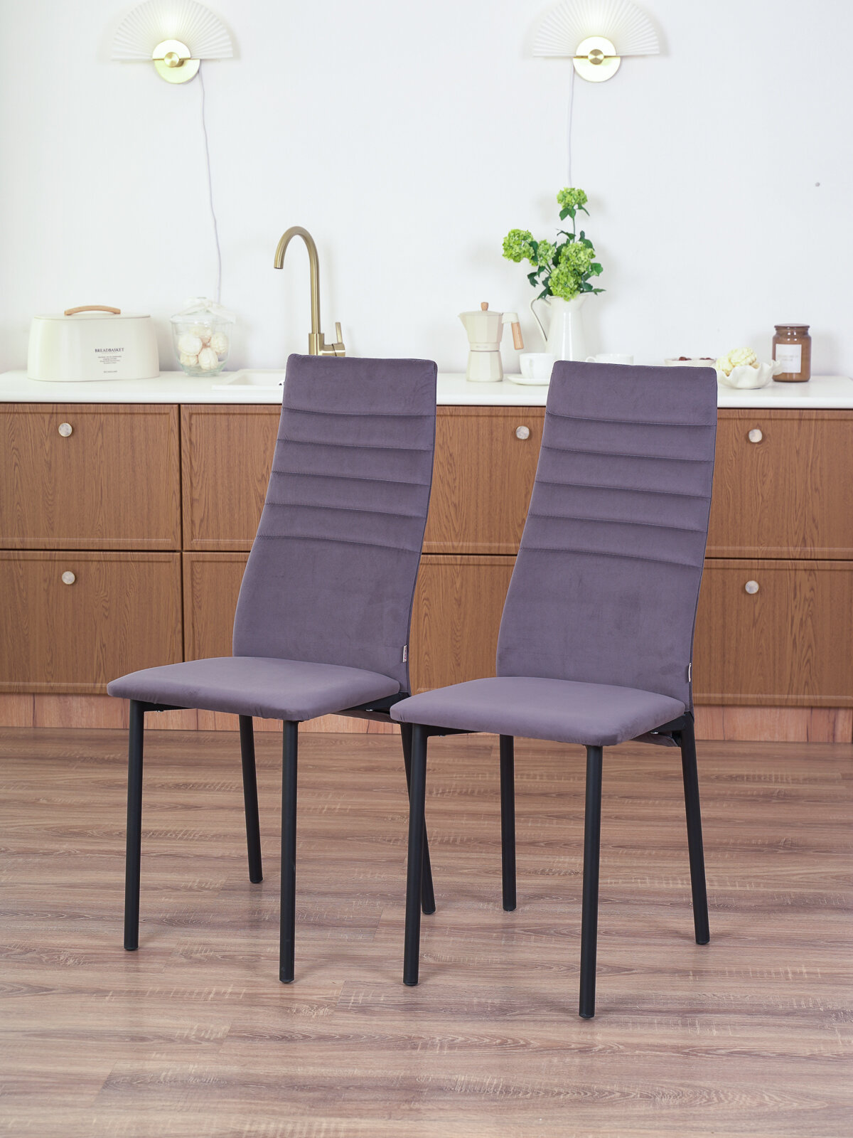 Стулья для кухни со спинкой велюр Леон графит 2шт