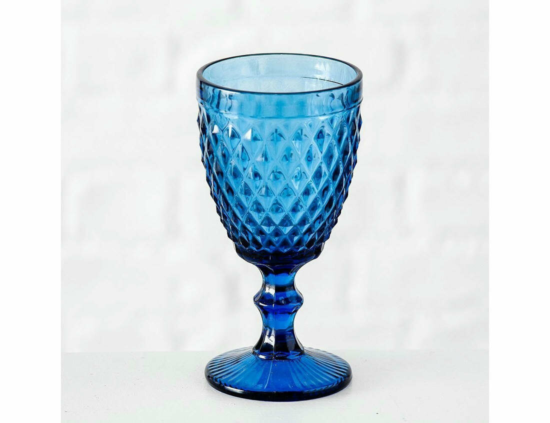 Стеклянный бокал с узором, синий, 17 см, Boltze