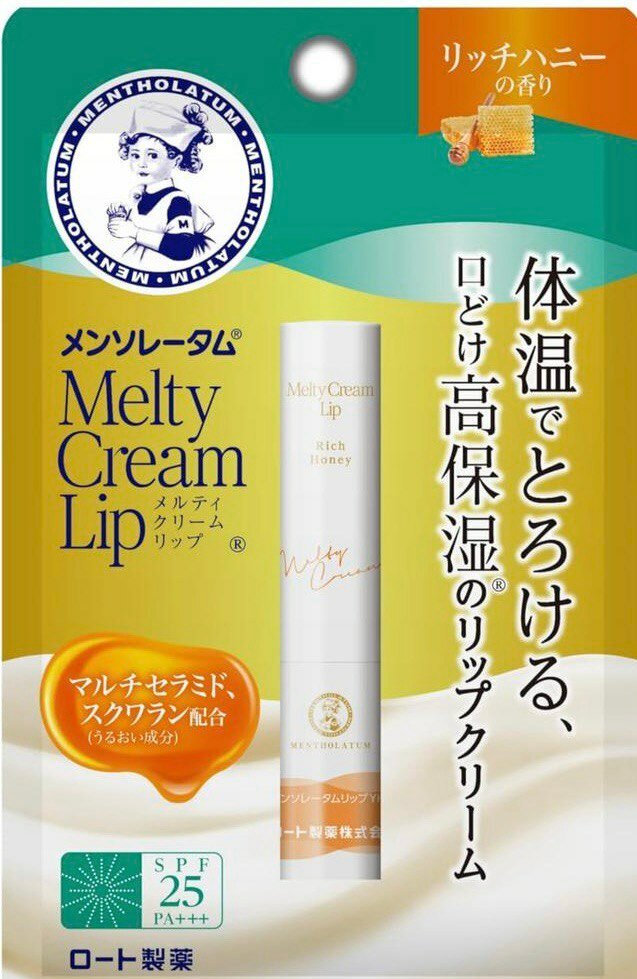 Бальзам для губ увлажняющий (Rich Honey) Rohto Mentholatum Melty Lip Cream SPF 25 PA +++ 2,4 г