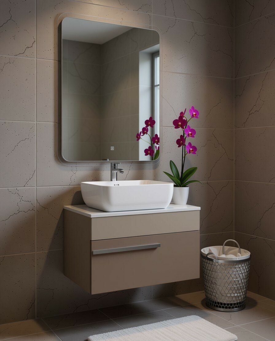 Мебель для ванной Вудлайн 65, розовый-бежевый, раковина Cuatro, зеркало 60х80