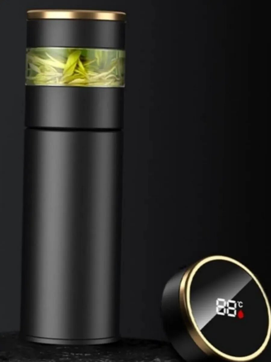 Термокружка-заварник, с датчиком температуры, пищевая нержавеющая сталь, черный