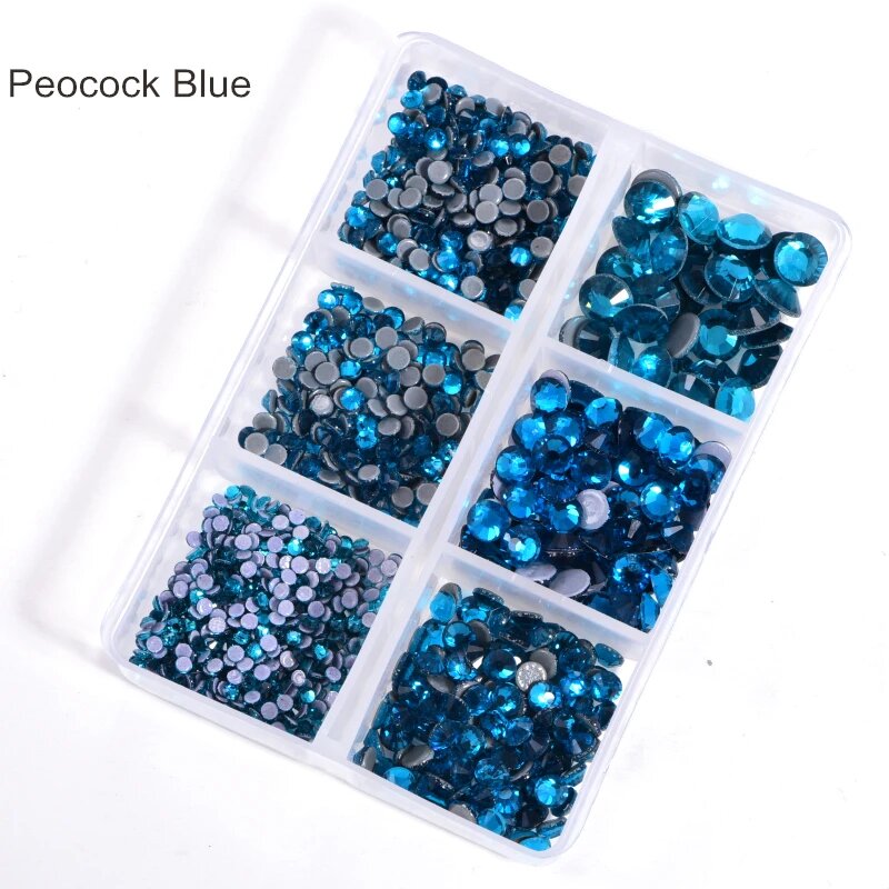 Стразы синие "Peacock Blue", микс цветов, 1288 шт