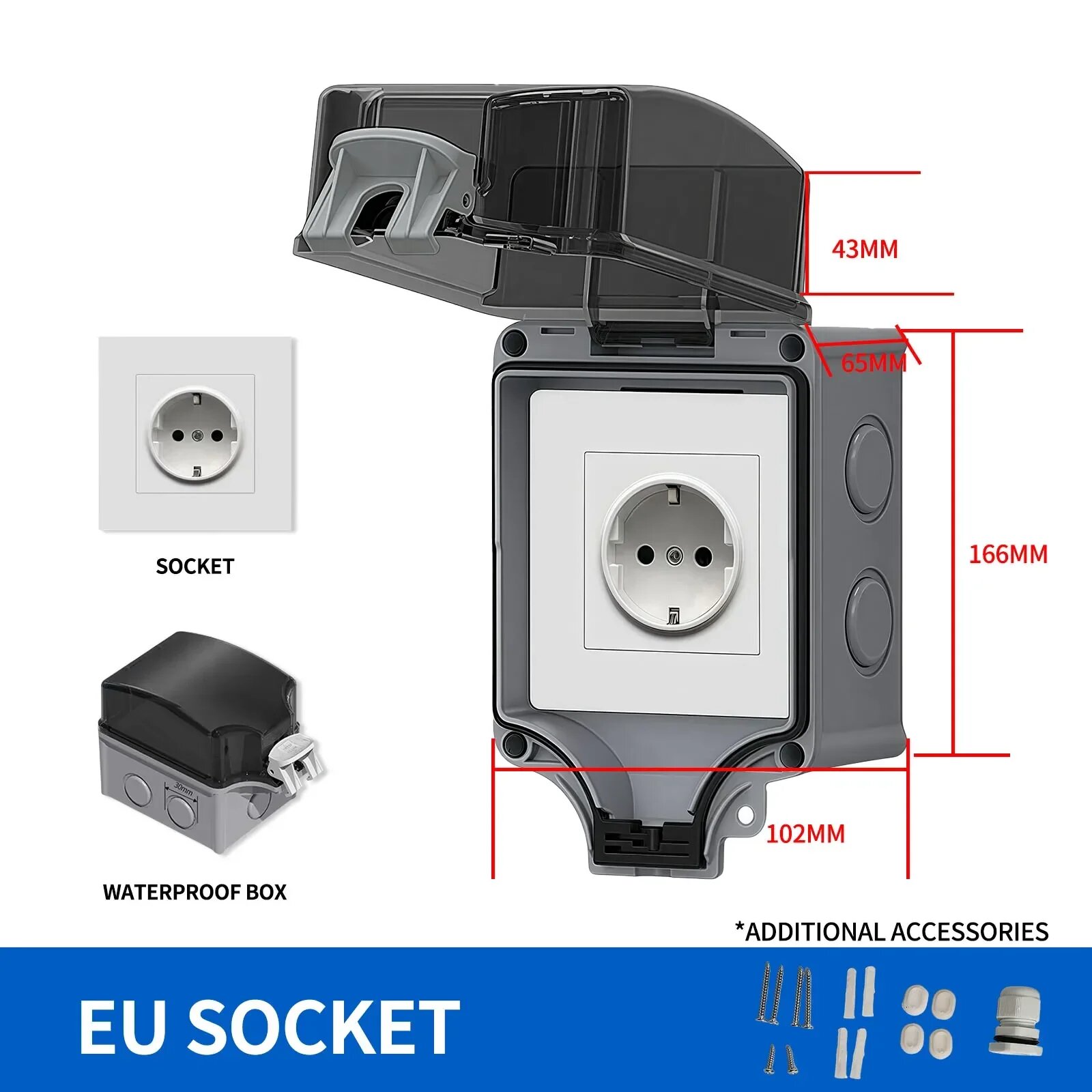 Водонепроницаемая розетка IP66, тип 86 EU