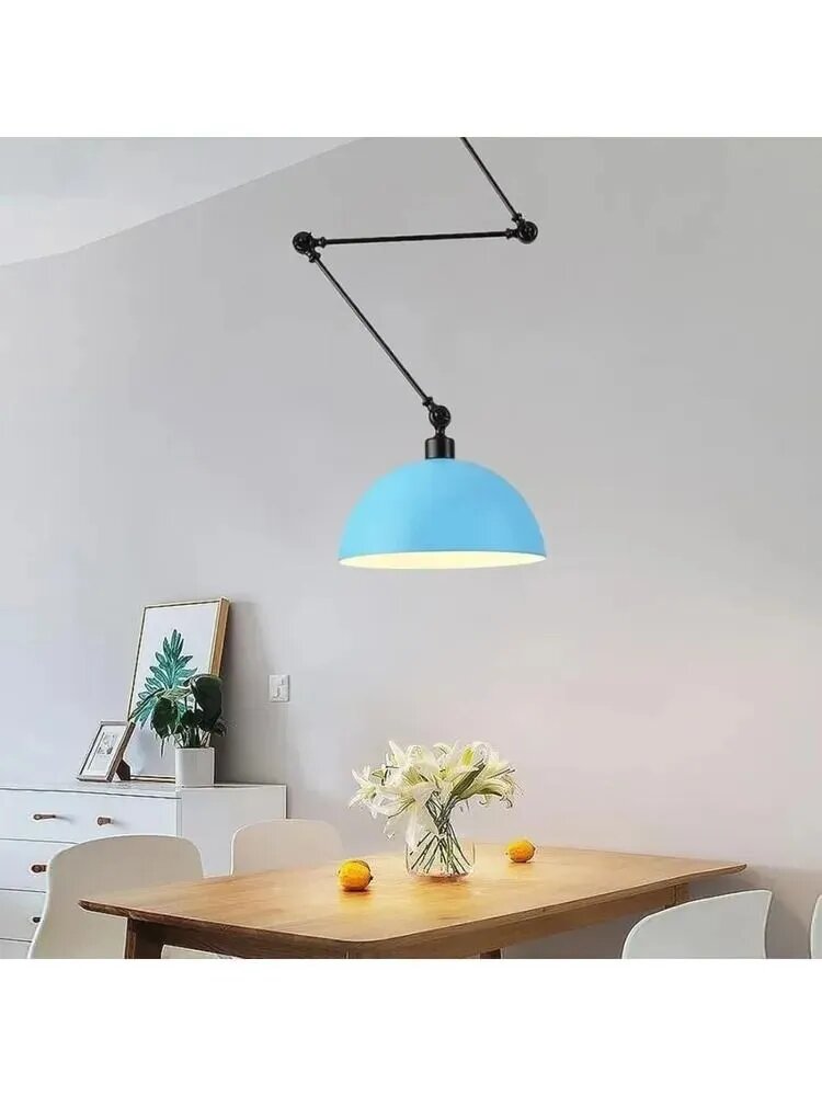 Подвесная люстра E27 в стиле лофт с синим плафоном и регулировкой по высоте, для кухни и спальни