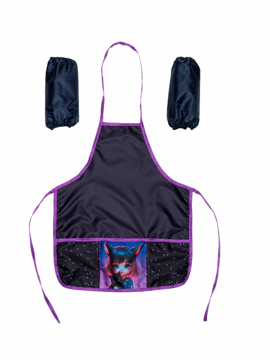 Фартук детский школьный художественный для рисования Friends Forever, 45x54 см (M), с нарукавниками, 3 кармана, водоотталкивающая ткань