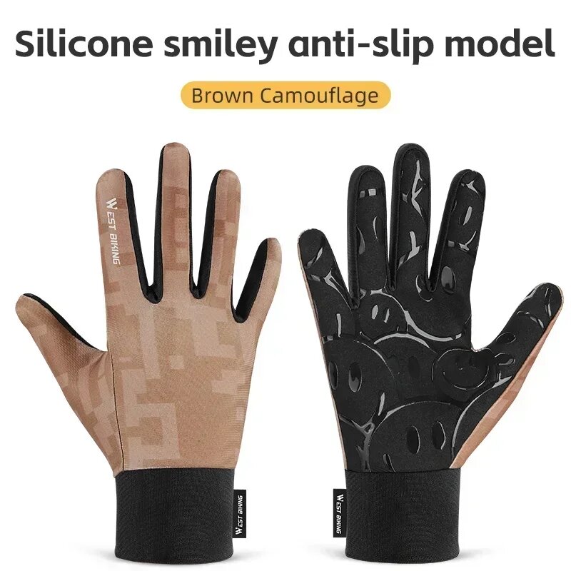 Детские велоперчатки WEST BIKING камуфляж XL, Коричневый, Коричневый