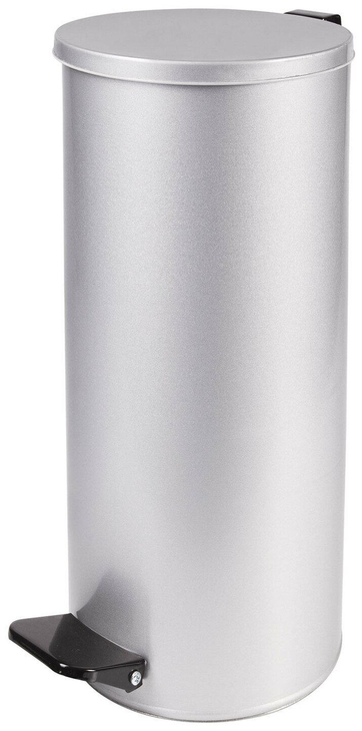 Урна для мусора с педалью 50 литров, усиленное, кольцо под мешок, серая, оцинкованная сталь, титан