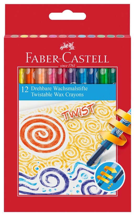 Карандаши восковые Faber-Castell, 12цв, выкручивающийся стержень, картон. упак, европодвес, 1 шт
