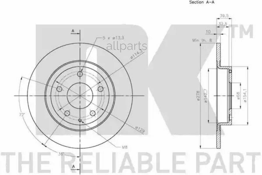 NK 203280 Диск тормозной Mazda 6 12-